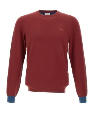 SUN 68 Contrast Elbow Patch Knitted Sweater - Red