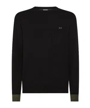 SUN 68 Elbow Patch Crew Neck Knitted Sweater - Black