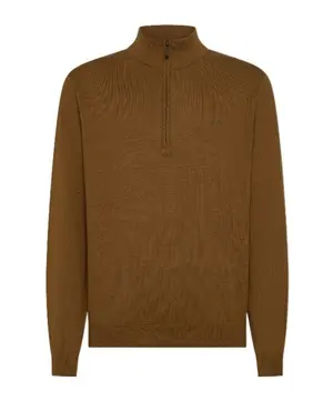 SUN 68 Everyday Half Zip Knitted Sweater - Brown