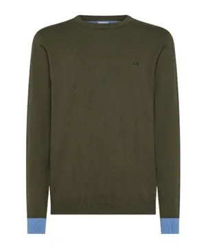 SUN 68 Logo Embroidered Crewneck Knitted Jumper - Green
