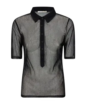 Paloma Wool Sheer Polo Top With Button Placket And Short Sleeves - No