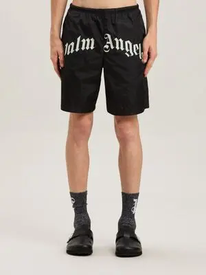 Palm Angels Curved Logo Elastic Waist Swim Shorts