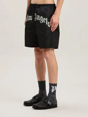 Palm Angels Curved Logo Elastic Waist Swim Shorts