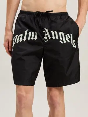 Palm Angels Curved Logo Elastic Waist Swim Shorts