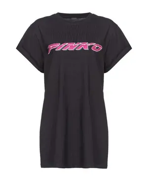 Pinko Logo Printed Crewneck T-shirt - Black