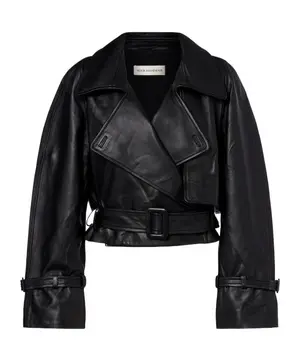 Nour Hammour Hatti Cropped Leather Jacket - Black