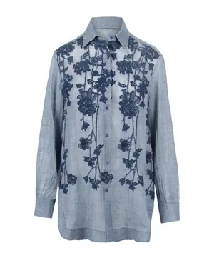 Ermanno Scervino Floral-embroidered Long-sleeve Shirt - Blue