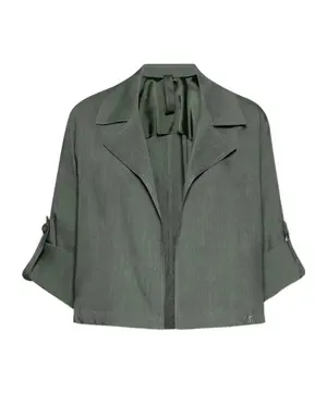 Marella Stretch Viscose And Linen Cropped Jacket - Green