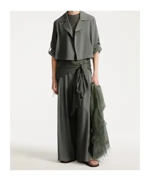 Marella Stretch Viscose And Linen Cropped Jacket - Green