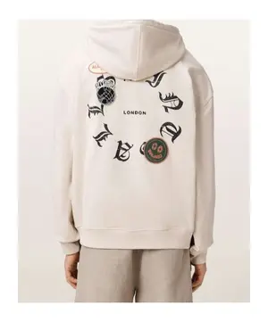 ALLSAINTS Patcher Zip Up Cotton Hoodie With Graphic Embellishments