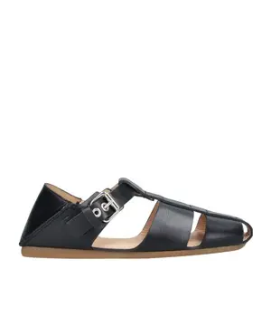 LEMAIRE Fisherman Round-toe Flat Sandals - Black
