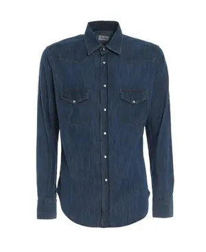DRUMOHR Long-sleeved Cotton Denim Shirt - Blue