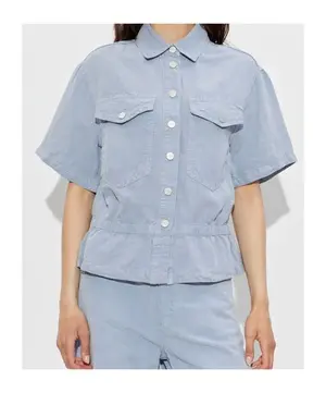 ALLSAINTS Short Sleeve Shirt With Pleated Hem - Light Blue