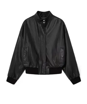 Gimaguas Leather Zip-up Jacket With Silver Button Pocket Details