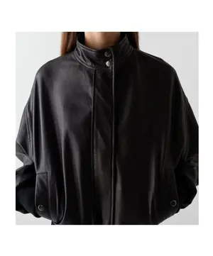 Gimaguas Leather Zip-up Jacket With Silver Button Pocket Details