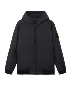 Stone Island Logo Patch Zip-up Hooded Jacket - Black