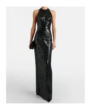 Roberto Cavalli Sequined Halterneck Silk Gown