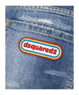 Dsquared2 Distressed Denim Shorts With Logo Patch