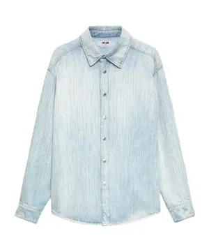 MSGM Washed-denim Button-up Overshirt