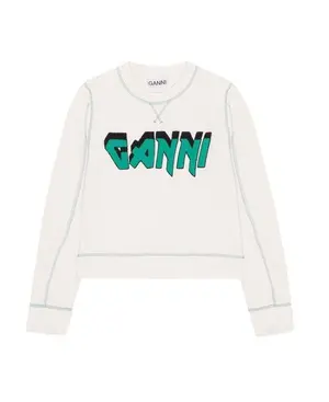 GANNI Isoli Rock Logo-embroidered Crewneck Sweatshirt - Egret
