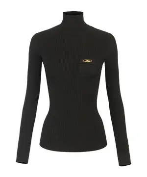 Elisabetta Franchi Ribbed Turtleneck Embellished Sweater