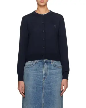 Maison Kitsuné Fox Head Embroidered Knitted Cardigan