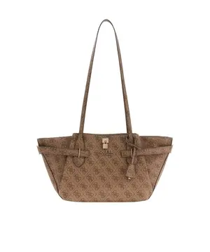 Guess Yesba Monogram-pattern Padlock-detail Shoulder Bag - Brown