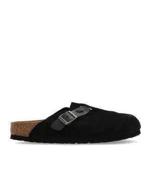BIRKENSTOCK Boston Buckle Suede Mules - Black