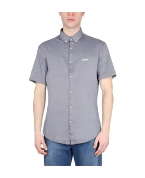 Hugo Boss Logo Printed Short-sleeved Shirt - Gray