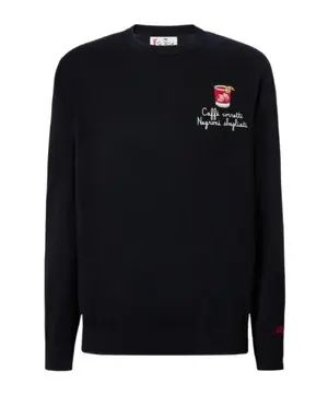 MC2 SAINT BARTH Crewneck Sweater Heron Light With Caffe Corretti Negroni Sbagliati Embroidery - Black