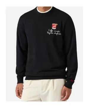 MC2 SAINT BARTH Crewneck Sweater With Embroidered "caffè Corretti Negroni Sbagliati - Black