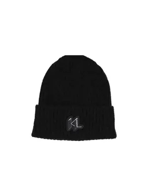Karl Lagerfeld Logo Ribbed Beanie Hat