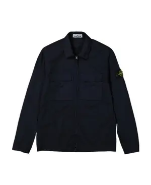 Stone Island Zip-fastening Long-sleeve Shirt With Double Chest Pockets - Blue