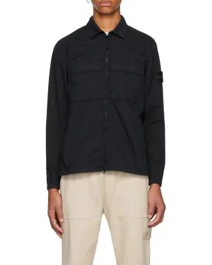 Stone Island Zip-fastening Long-sleeve Shirt With Double Chest Pockets