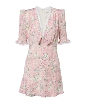 Alessandra Rich Lace-trimmed Floral Silk Minidress - Pink