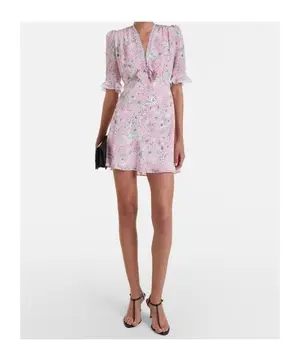 Alessandra Rich Lace-trimmed Floral Silk Minidress