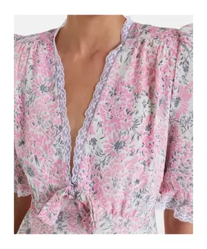Alessandra Rich Lace-trimmed Floral Silk Minidress