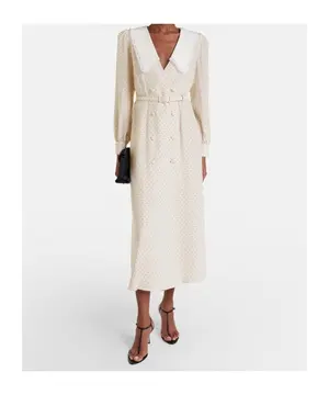 Alessandra Rich Polka Dot Silk Midi Dress