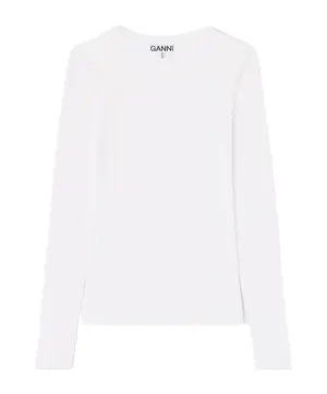 GANNI Rib Long-sleeve Top With Crew Neck