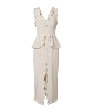 Alessandra Rich Polka-dot Peplum Silk Midi Dress - White