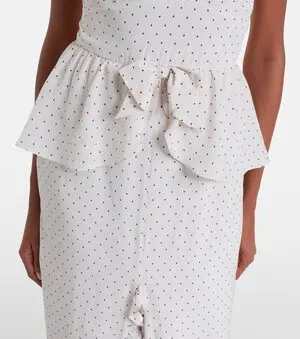 Alessandra Rich Polka-dot Peplum Silk Midi Dress