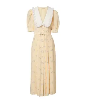 Alessandra Rich Lace-trimmed Floral Silk Dress - Nude