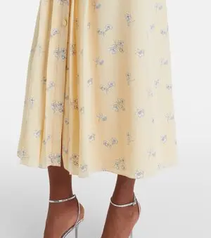 Alessandra Rich Floral Silk Belted Midi Dress With Lace Trim