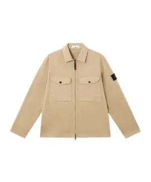 Stone Island Compass Patch Zipped Overshirt - Biscuits