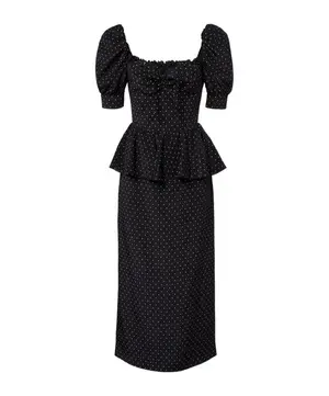 Alessandra Rich Polka-dot Peplum Silk Midi Dress - Black