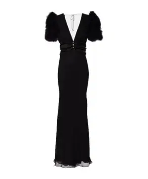 Alessandra Rich Feather-trimmed Silk Georgette Gown - Black
