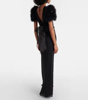 Alessandra Rich Feather-trimmed Silk Georgette Gown