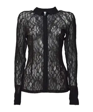 MSGM Floral Stretch Lace Zipped Shirt