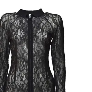 MSGM Floral Stretch Lace Zipped Shirt