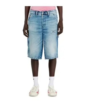 DIESEL® Relaxed Fit Fluid Denim Carpenter Shorts With Abrasions - Light Blue